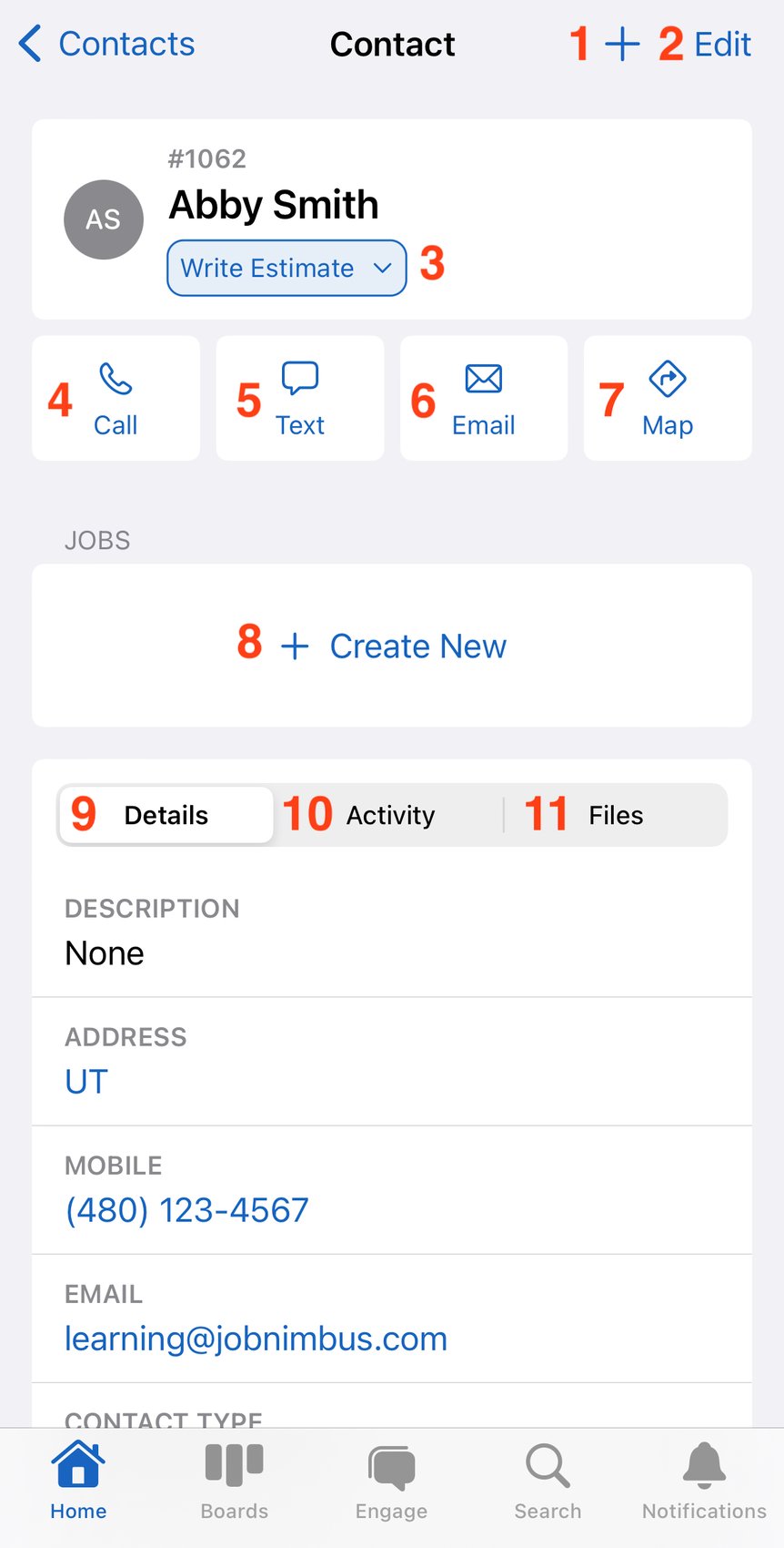 What Can I Do on a Contact’s Page in the Mobile App?
