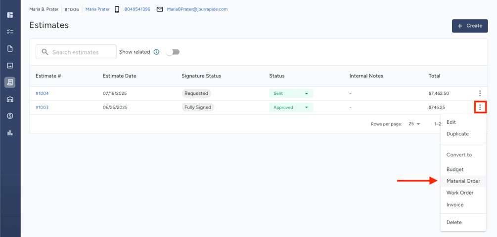 How do I Create a Material Order?