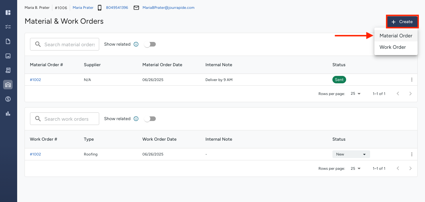 How do I Create a Material Order?
