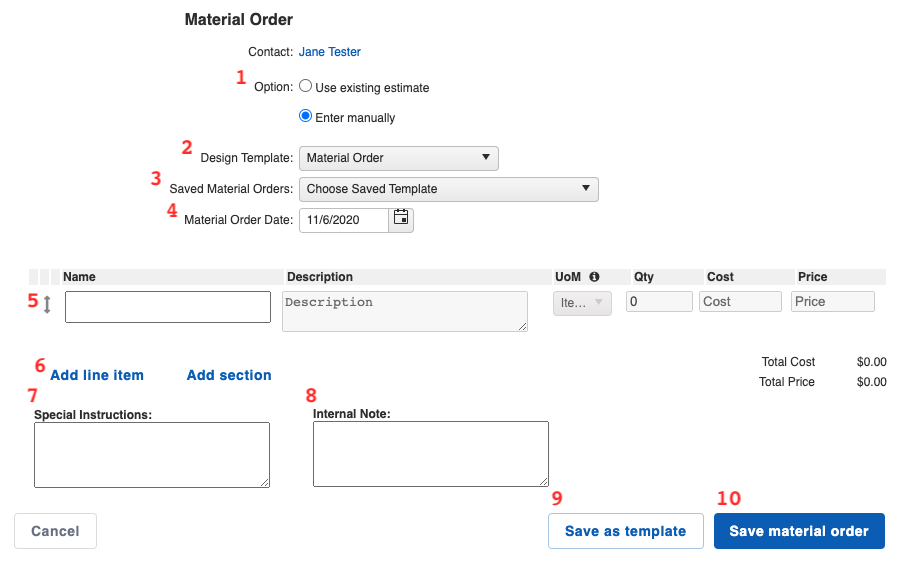 How Do I Create a Material Order?