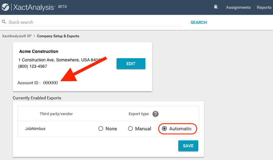 How do I enable the JobNimbus integration with Xactimate / XactAnalysis?