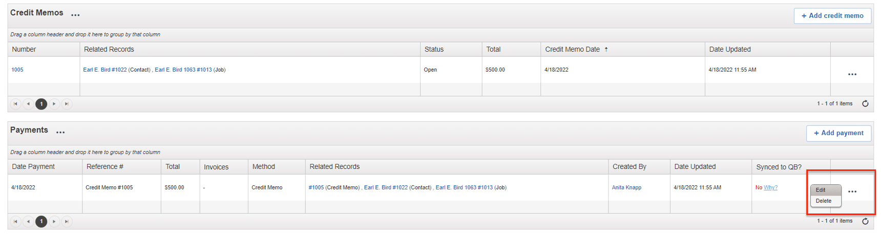 How do Credit Memos work with QuickBooks?