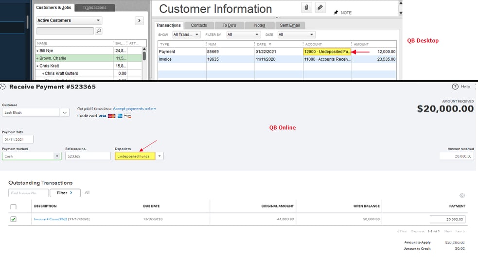 How does a payment sync from JobNimbus to QuickBooks?