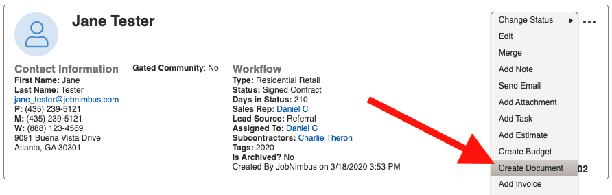 How Do I Create a Document Under a Contact Using a Document Template?