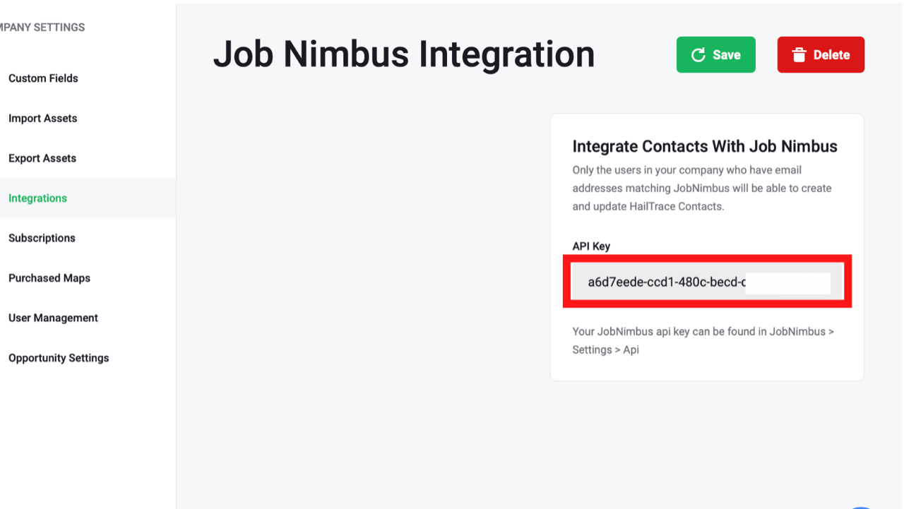 How do I enable the JobNimbus integration with HailTrace?