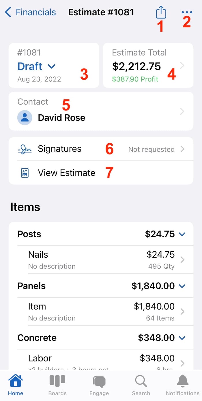 How Do I View an Estimate on the Mobile App?