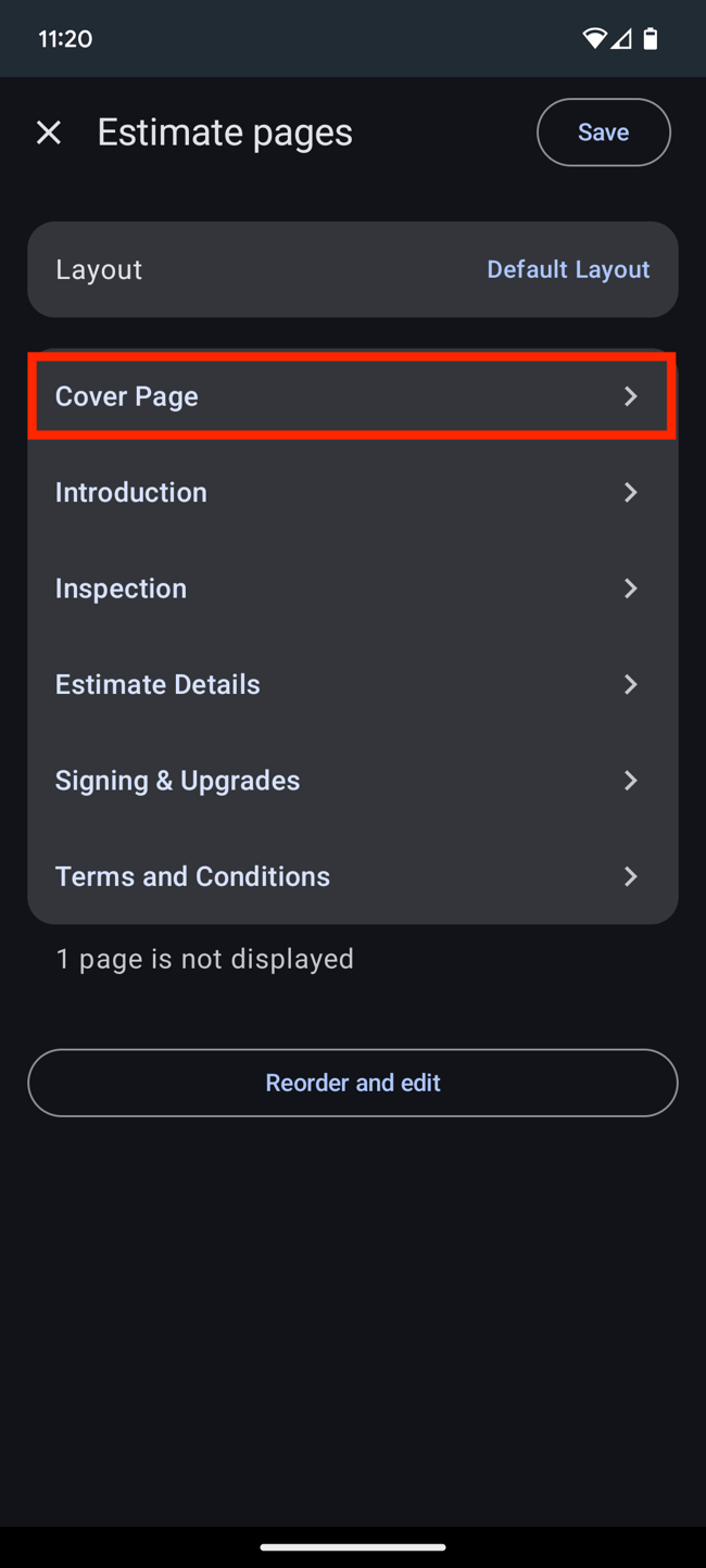 How do I Edit the Estimate Cover Page in the Mobile App?