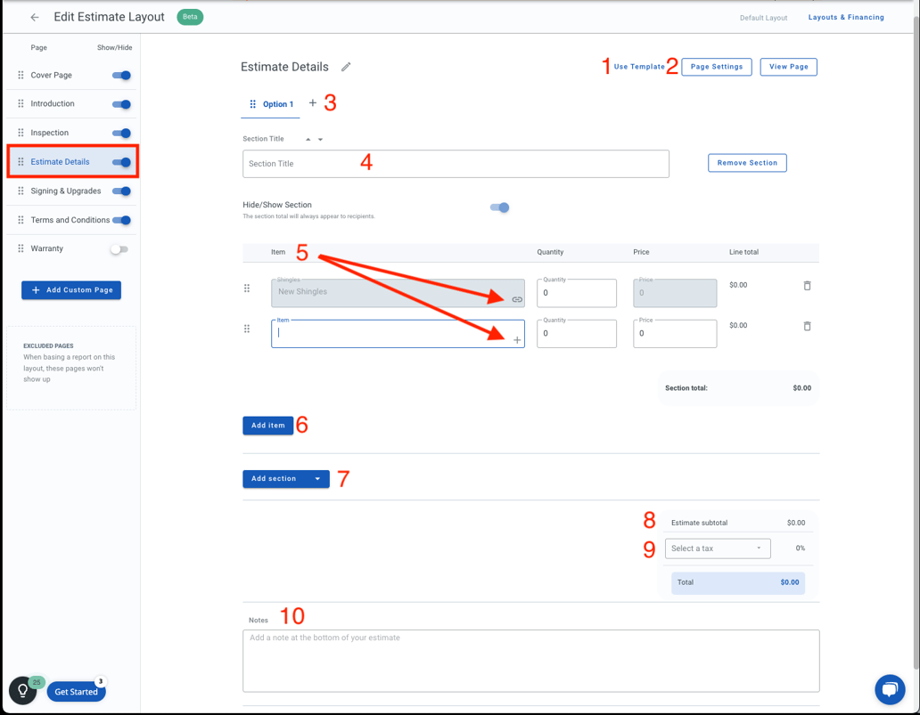 How to Create or Edit Estimate Layouts (New Sales Experience)