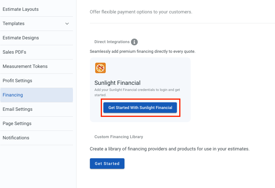 How Do I Enable the Sunlight Financial Integration?
